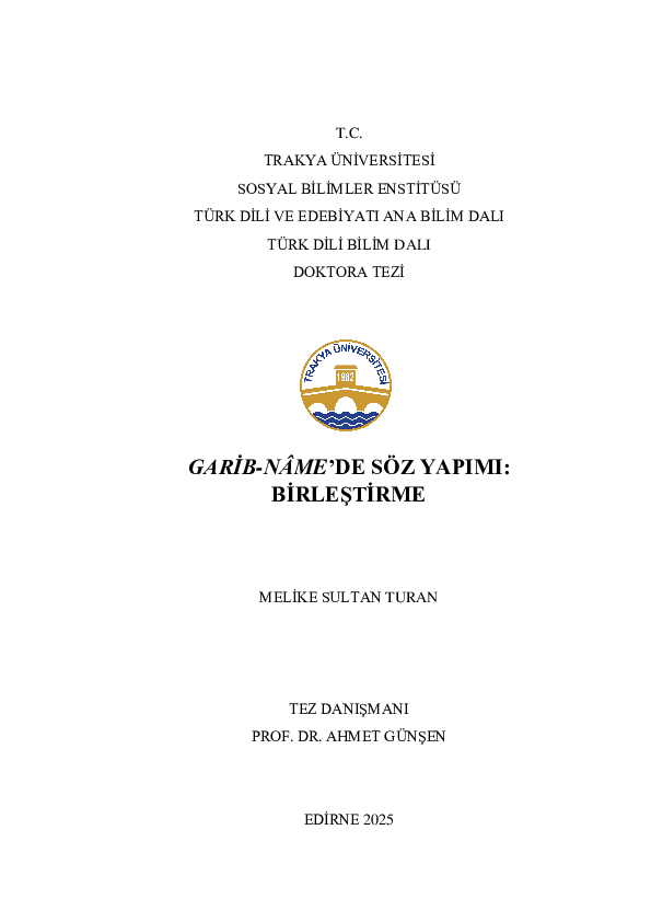 (PDF) GARİB-NÂME'DE SÖZ YAPIMI: BİRLEŞTİRME