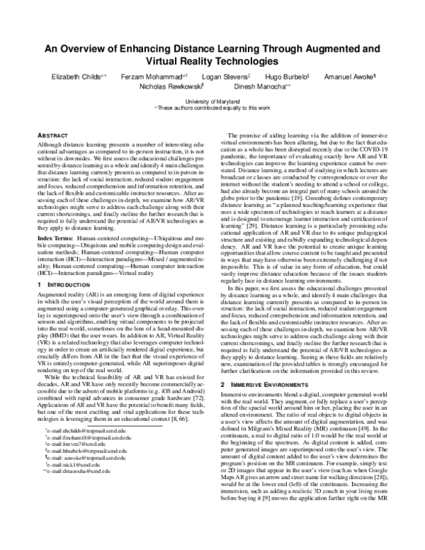(PDF) An Overview of Enhancing Distance Learning Through Emerging ...