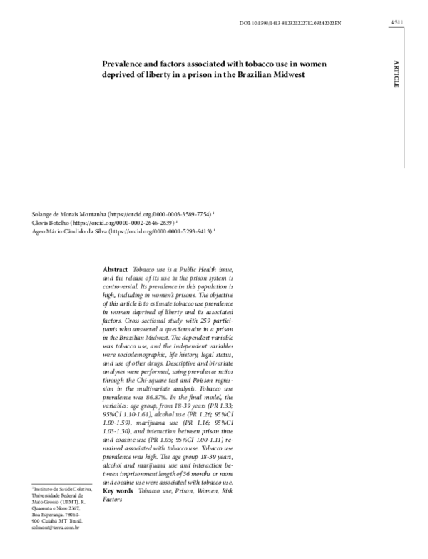 (PDF) Prevalence and factors associated with tobacco use in women deprived of liberty in a ...