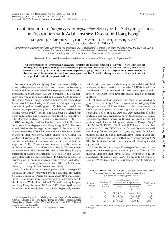 (PDF) Identification of a Streptococcus agalactiae Serotype III Subtype ...
