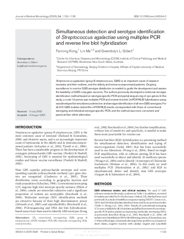 (PDF) Simultaneous detection and serotype identification of Streptococcus agalactiae using ...