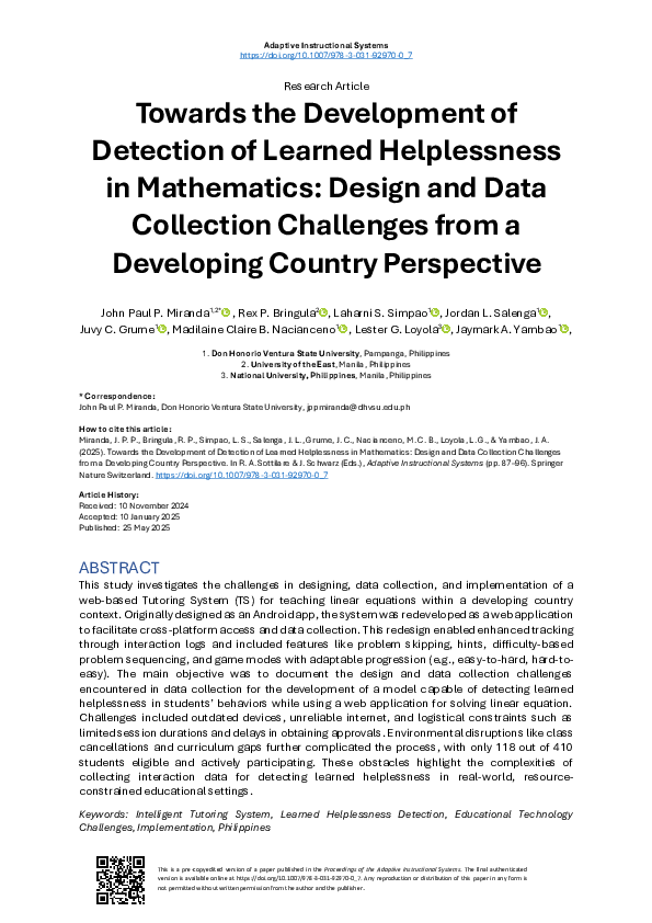 (PDF) Towards the Development of Detection of Learned Helplessness in ...