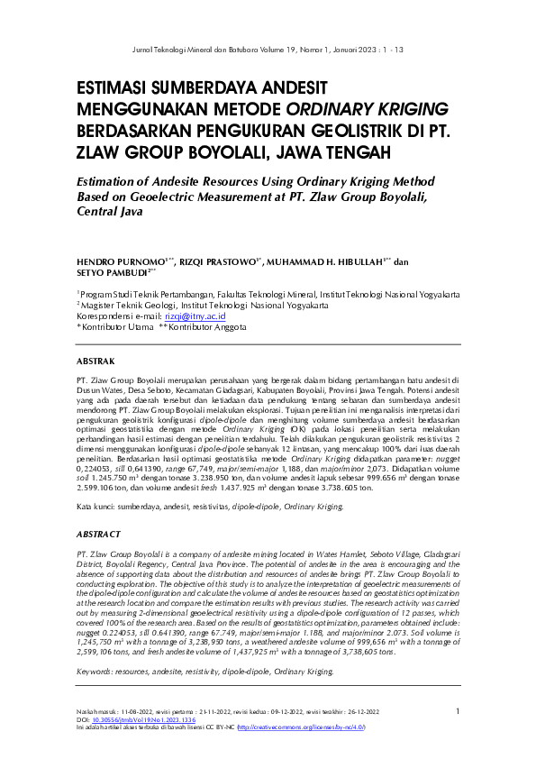 (PDF) Estimasi sumberdaya andesit menggunakan metode ordinary kriging ...