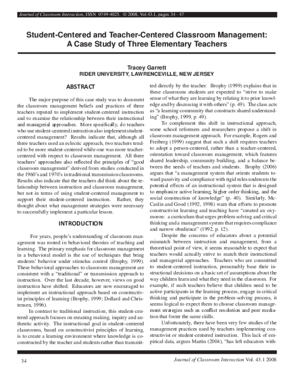 (PDF) Student-Centered and Teacher-Centered Classroom Management: A ...