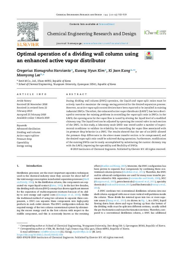 (PDF) Optimal operation of a dividing wall column using an enhanced ...