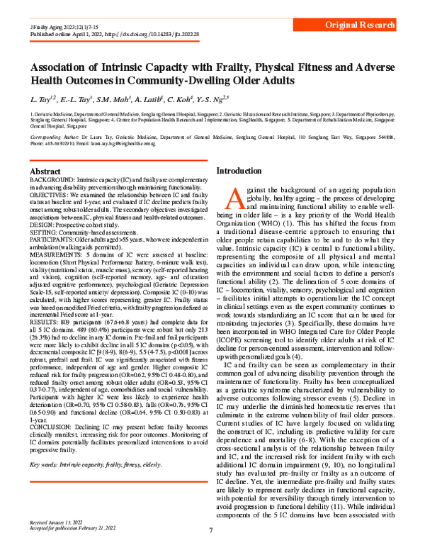 (PDF) Association of Intrinsic Capacity with Frailty, Physical Fitness ...