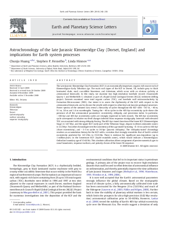 (PDF) Astrochronology of the late Jurassic Kimmeridge Clay (Dorset ...