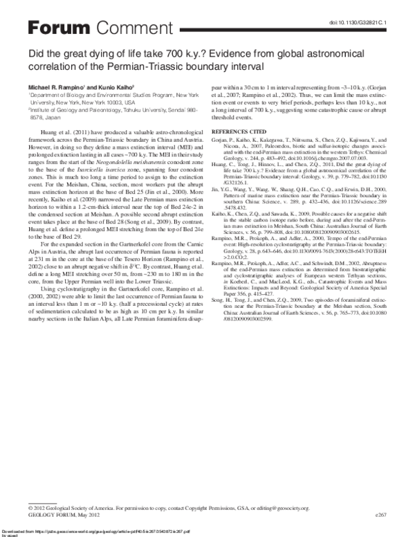 (PDF) Did the great dying of life take 700 k.y.? Evidence from global ...