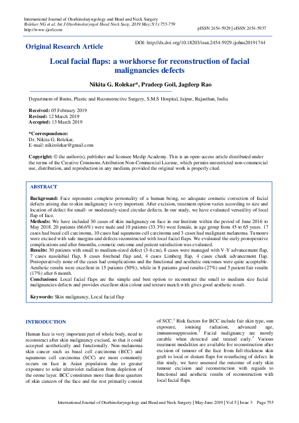 (PDF) Local facial flaps: a workhorse for reconstruction of facial ...