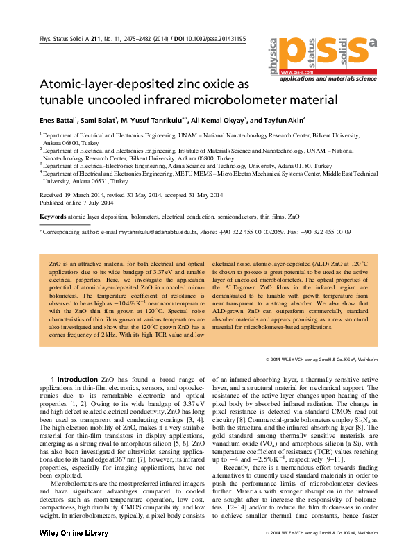 (PDF) Atomic-layer-deposited zinc oxide as tunable uncooled infrared ...
