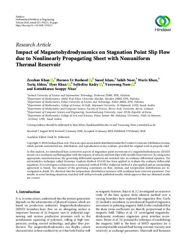 (PDF) Impact of Magnetohydrodynamics on Stagnation Point Slip Flow due ...