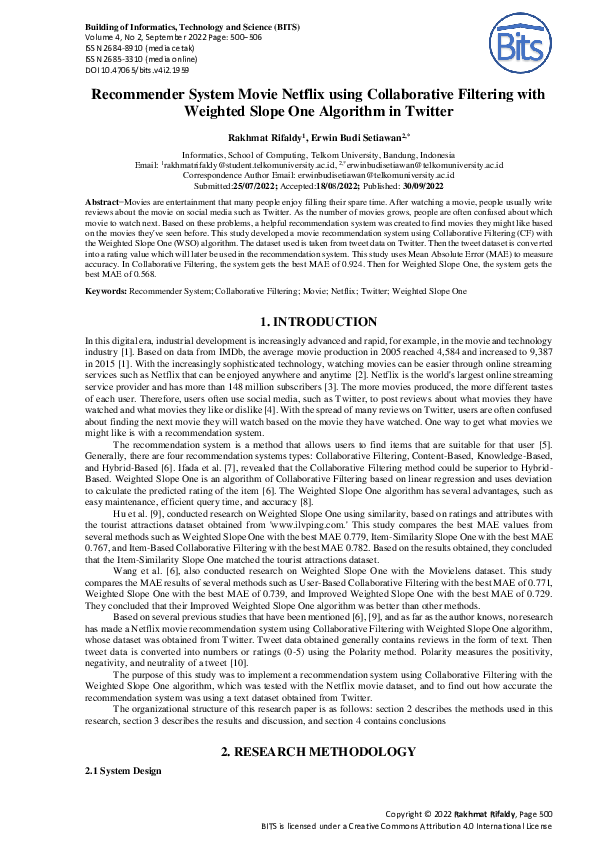 (PDF) Recommender System Movie Netflix using Collaborative Filtering ...