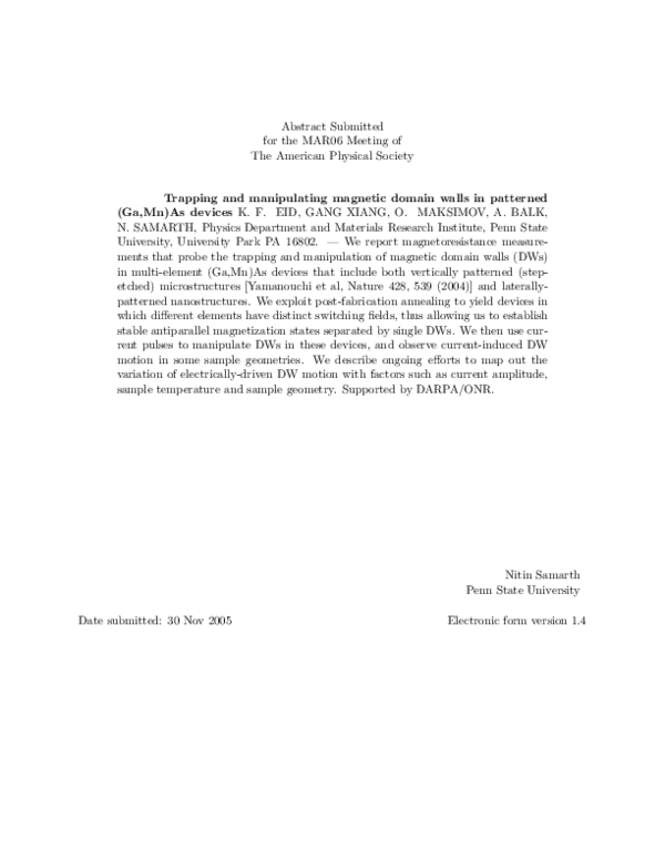 (PDF) Trapping and manipulating magnetic domain walls in patterned (Ga ...