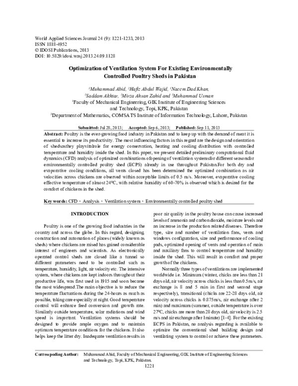 (PDF) Optimization of Ventilation System For existing Environmentally ...