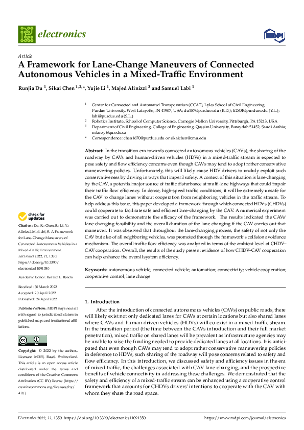 (PDF) A Framework for Lane-Change Maneuvers of Connected Autonomous ...