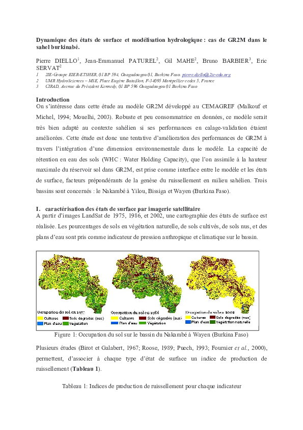 (PDF) Dynamique des états de surface et modélisation hydrologique : cas de GR2M dans le sahel ...
