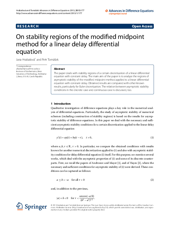 (PDF) On stability regions of the modified midpoint method for a linear ...