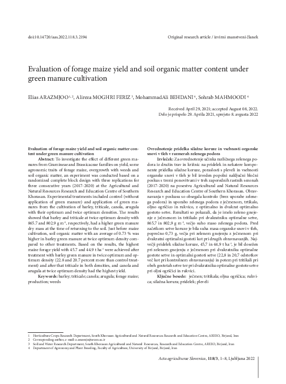 (PDF) Evaluation of forage maize yield and soil organic matter content under green manure ...