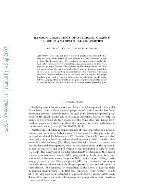 (PDF) Random colourings of aperiodic graphs: ergodic and spectral ...