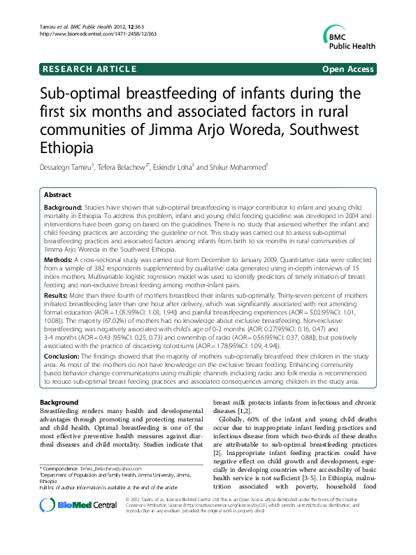 (PDF) Sub-optimal breastfeeding of infants during the first six months ...