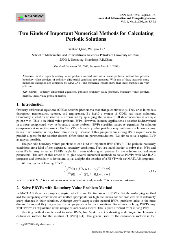 (PDF) Two Kinds of Important Numerical Methods for Calculating Periodic ...
