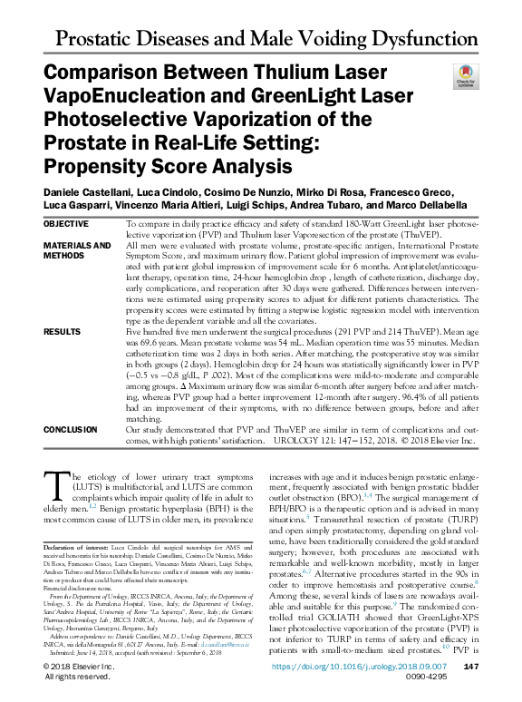 (PDF) Comparison between Thulium laser VapoEnucleation and GreenLight ...