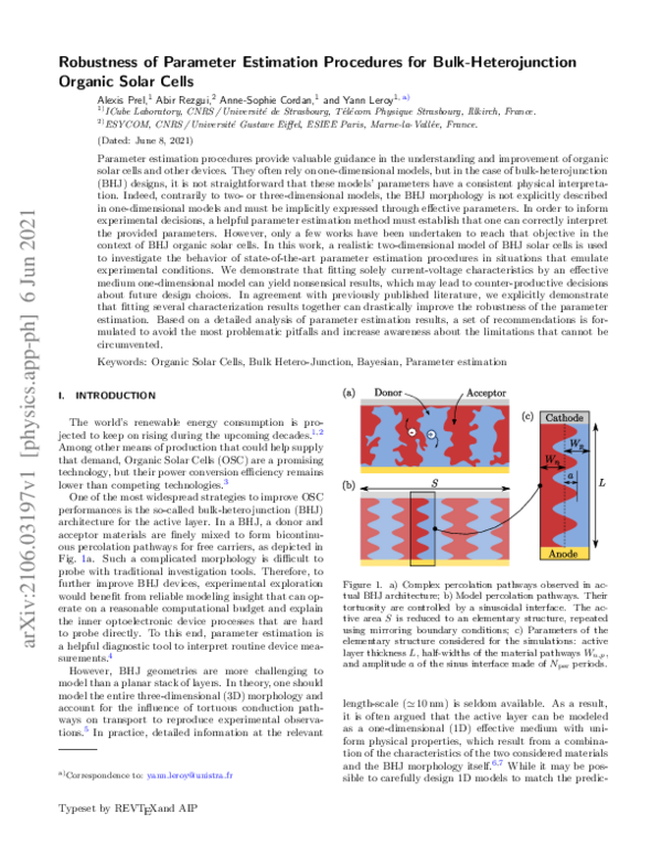 (PDF) Robustness of Parameter Estimation Procedures for Bulk-Heterojunction Organic Solar Cells