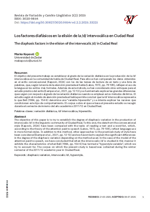 (PDF) Los factores diafásicos en la elisión de la /d/ intervocálica en ...