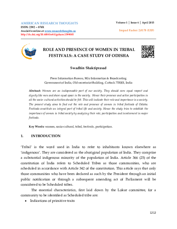 (PDF) Role and Presence of Women in Tribal Festivals: A Case Study of ...