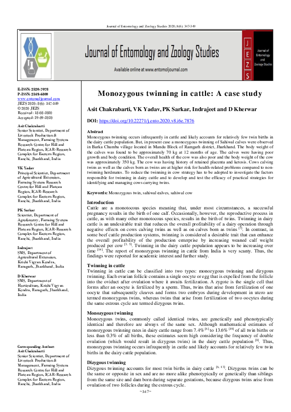 (PDF) Monozygous twinning in cattle: A case study