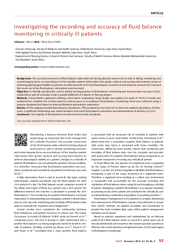 (PDF) Investigating the recording and accuracy of fluid balance ...