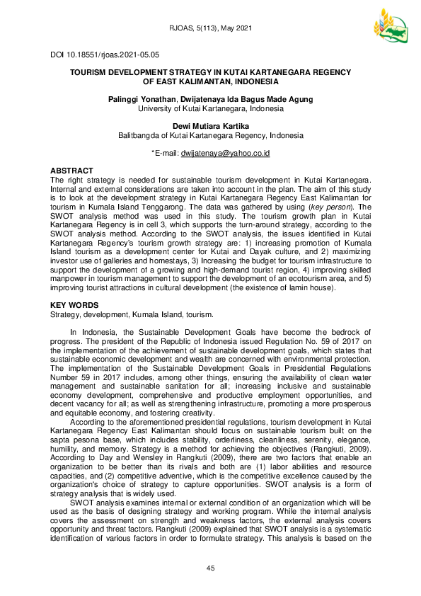 (PDF) Tourism Development Strategy in Kutai Kartanegara Regency of East ...