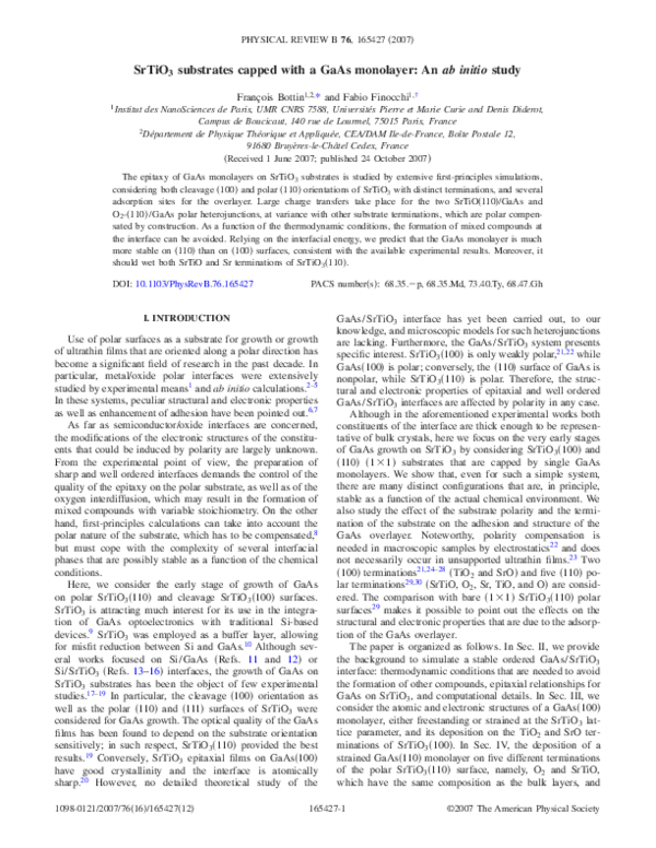 (PDF) SrTiO3substrates capped with a GaAs monolayer: Anab initiostudy