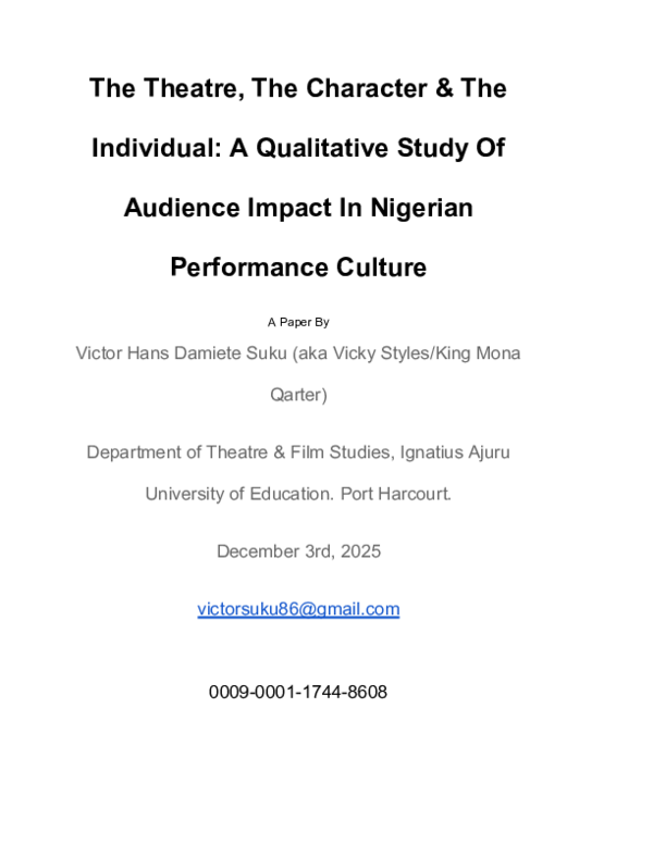 (PDF) The Theatre, The Character & The Individual
