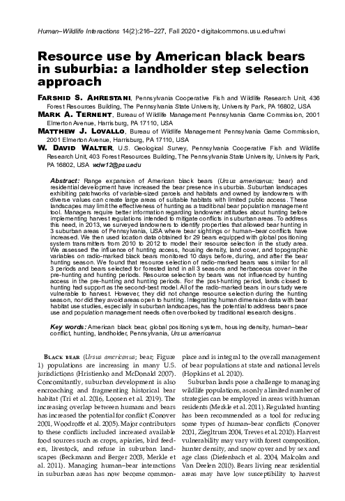 (PDF) Resource Use by American Black Bears in Suburbia: A Landholder ...
