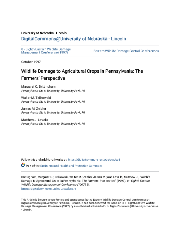 (PDF) Wildlife Damage to Agricultural Crops in Pennsylvania: The ...