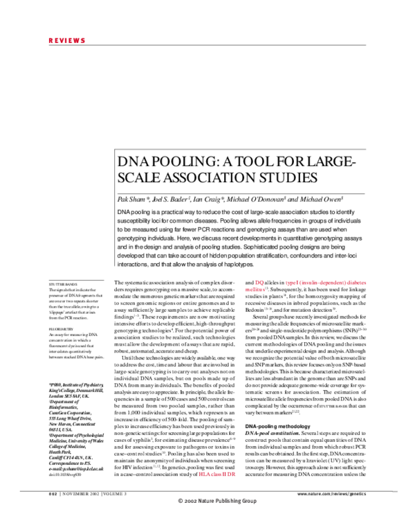 (PDF) DNA Pooling: a tool for large-scale association studies