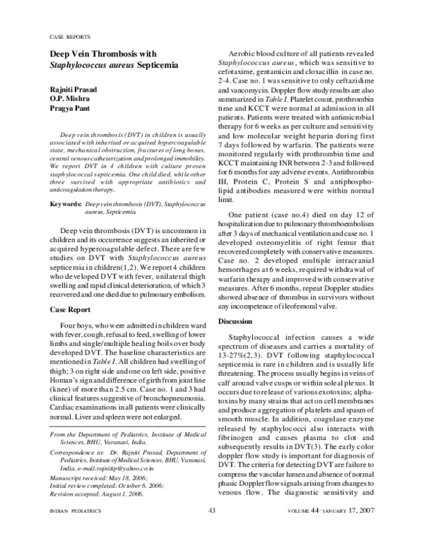 (PDF) Deep vein thrombosis with Staphylococcus aureus septicemia