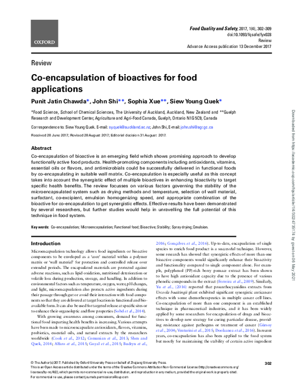 (PDF) Co-encapsulation of bioactives for food applications