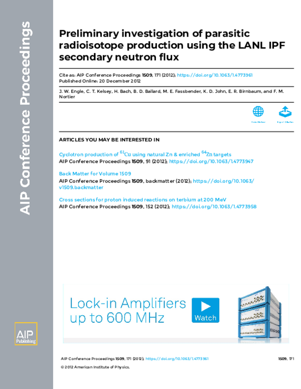 (PDF) Preliminary investigation of parasitic radioisotope production ...