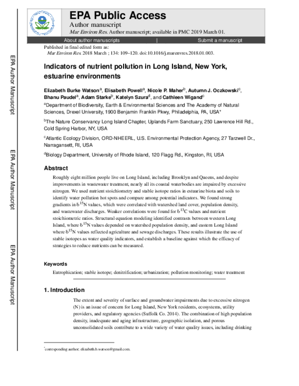 (PDF) Indicators of nutrient pollution in Long Island, New York ...