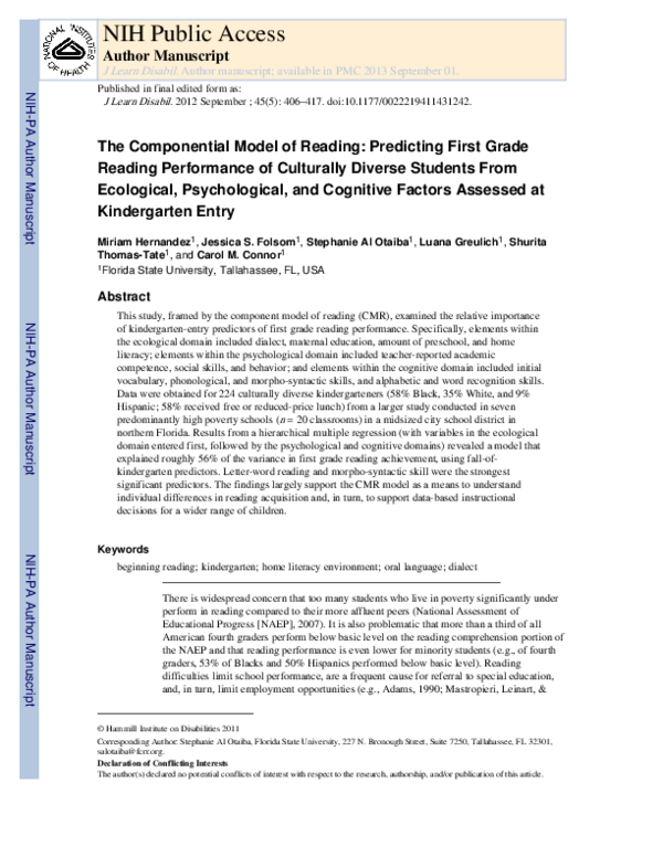 (PDF) The Componential Model of Reading