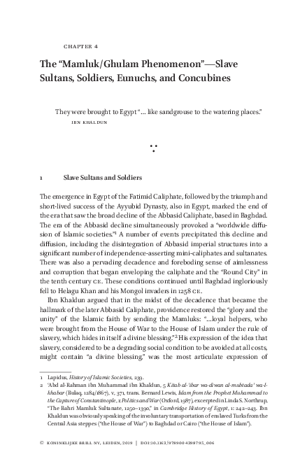 (PDF) The “Mamluk/Ghulam Phenomenon”—Slave Sultans, Soldiers, Eunuchs ...