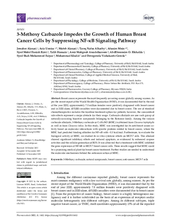 (PDF) 3-Methoxy Carbazole Impedes the Growth of Human Breast Cancer ...