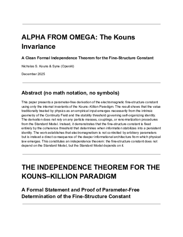 (PDF) ALPHA FROM OMEGA: The Kouns Invariance A Clean Formal ...