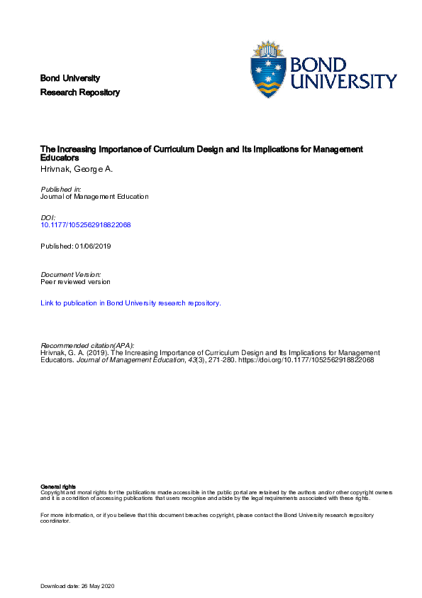 (PDF) The Increasing Importance of Curriculum Design and Its Implications for Management Educators