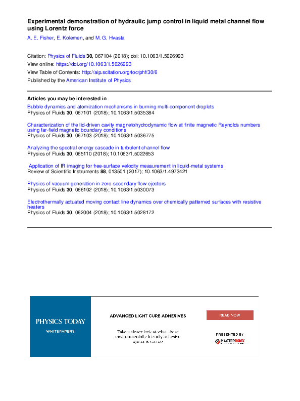 (PDF) Experimental demonstration of hydraulic jump control in liquid ...