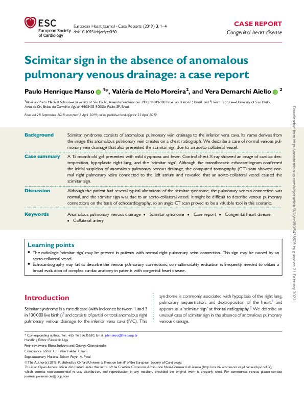 (PDF) Scimitar sign in the absence of anomalous pulmonary venous ...