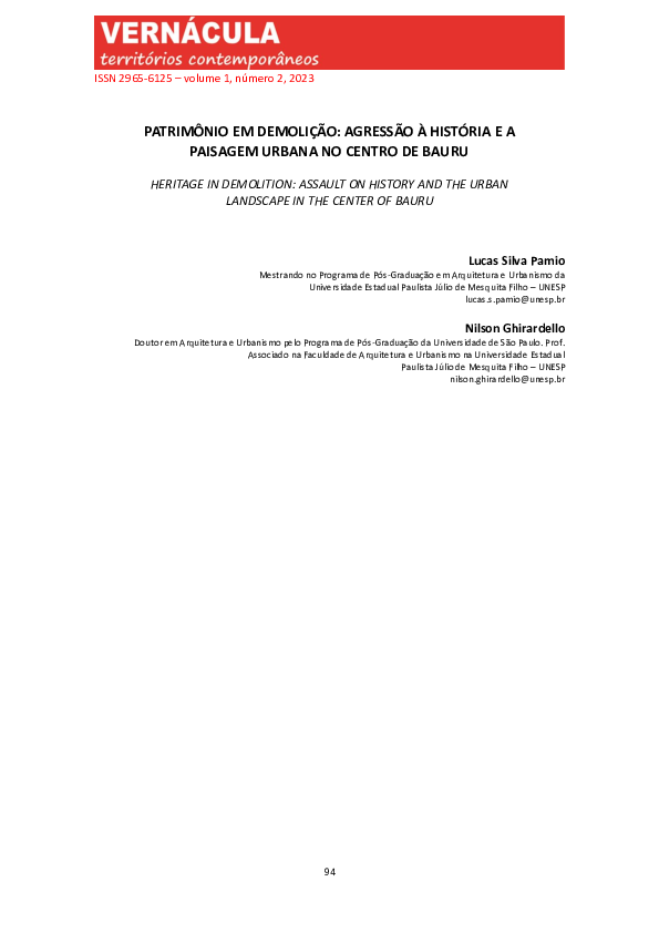 (PDF) Patrimônio Em Demolição: Agressão À História e a Paisagem Urbana ...