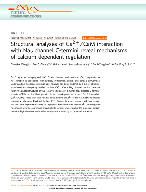(PDF) Structural analyses of Ca2+/CaM interaction with NaV channel C ...
